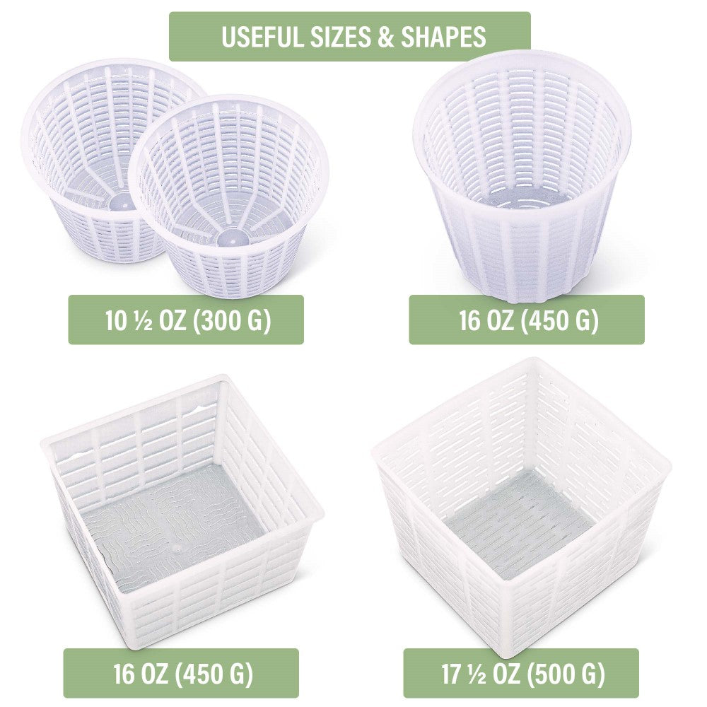 Cheese Moulds Set of 5 - Square + Round Cheesemaking Draining Baskets ...