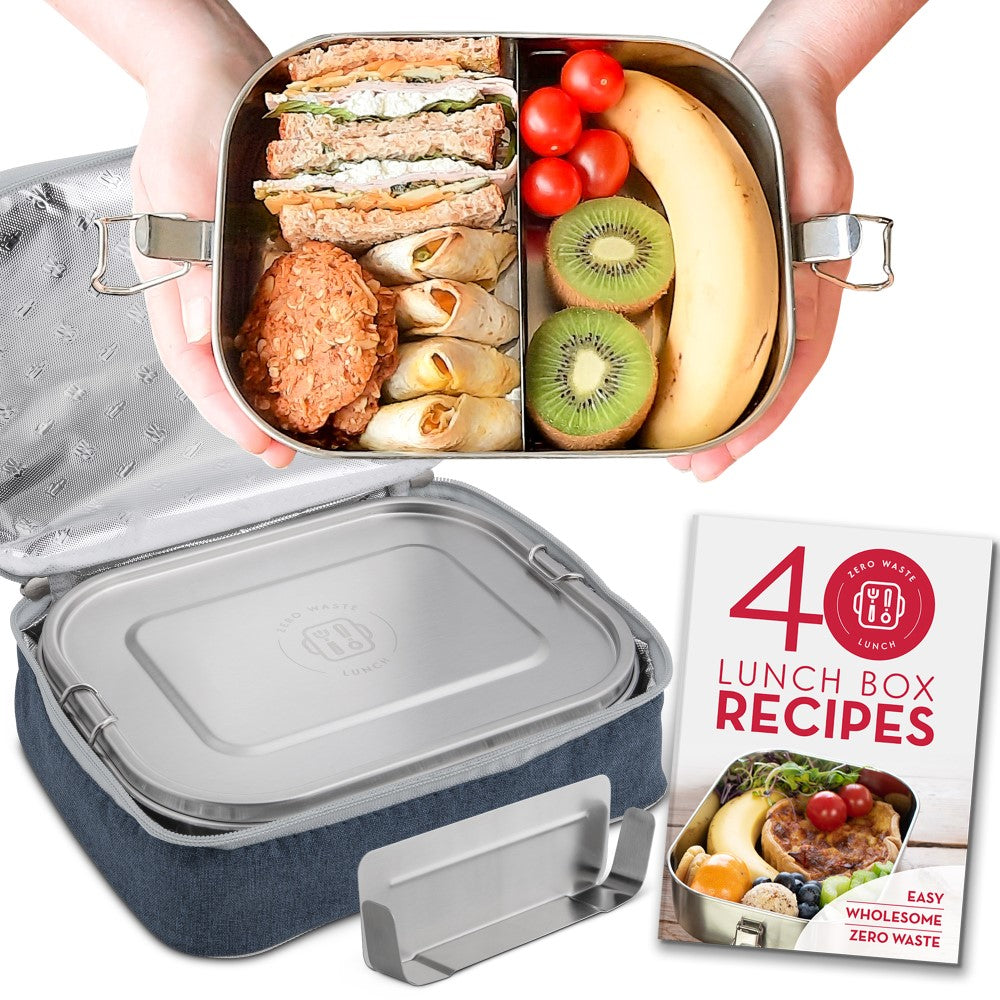 Large Stainless Lunch Box (1400ml) Recipe Book + Insulated Lunch Bag ...